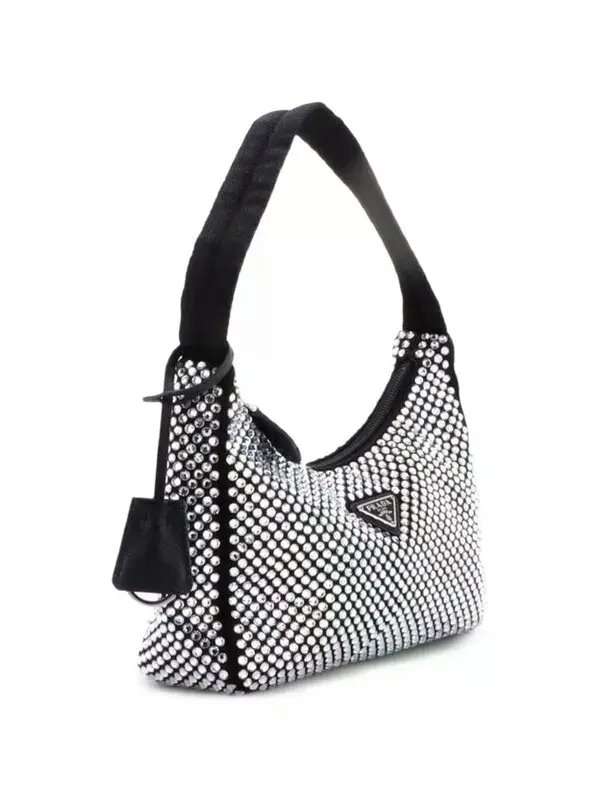 Prada Re-edition 2000 Crystal Embellished Mini Hobo Bag - Black