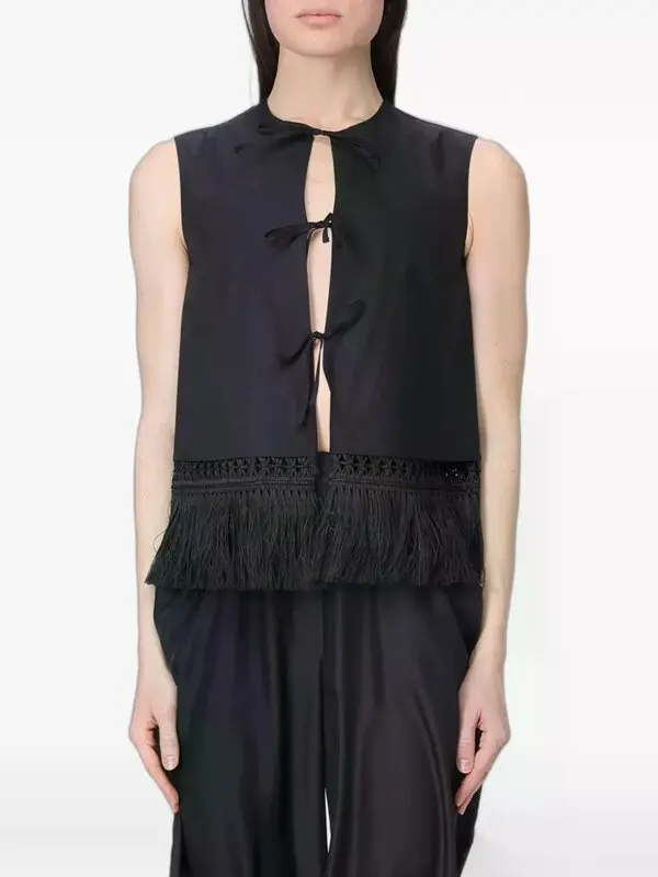 Ter Et Bantine Fringe-trim Front-tie Gilet - Black