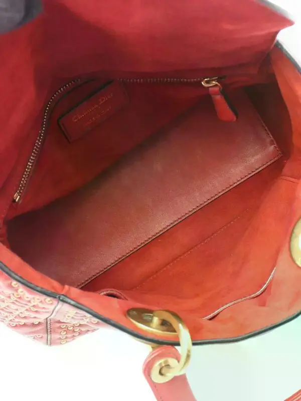 Dior Lambskin Cannage Studded Satchel - Red