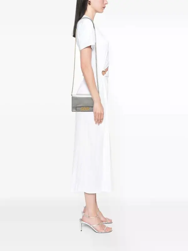 Dior Metallic Calfskin Jadior Clutch With Chain Crossbody Bag - Silver