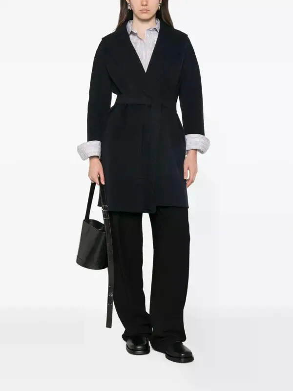Max Mara Belted Long Sleeve Coat - Blue