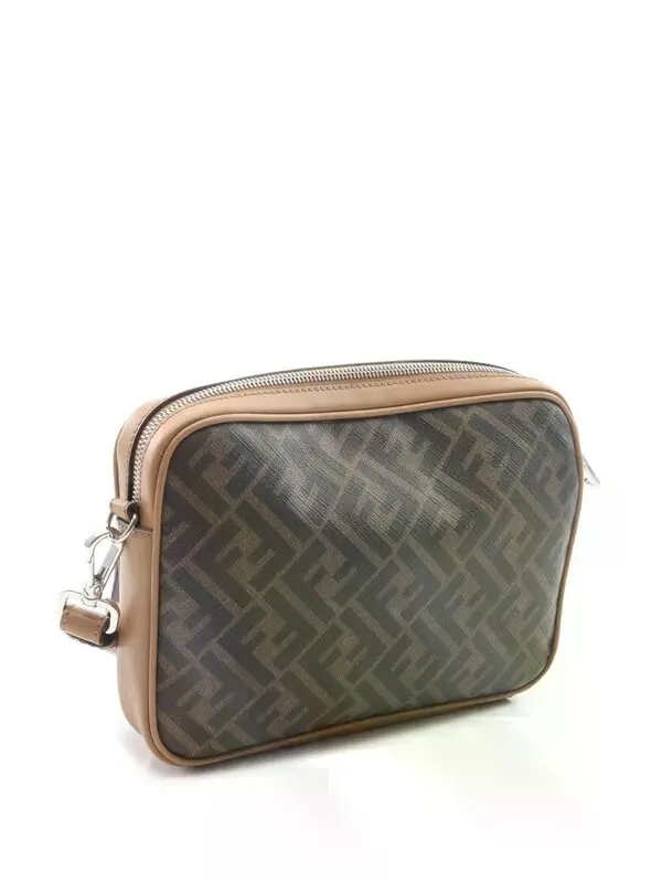 Fendi 2010-2020 Shiny Glazed Fabric Ff 1974 Diagonal Duo Camera Bag Crossbody Bag - Brown