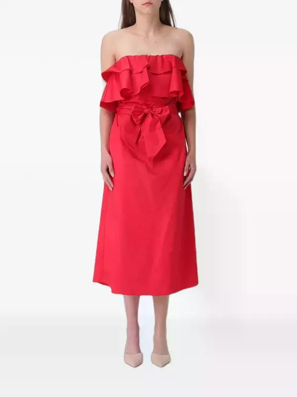 HANITA Strapless Ruffled Bow Detail Dress - Red