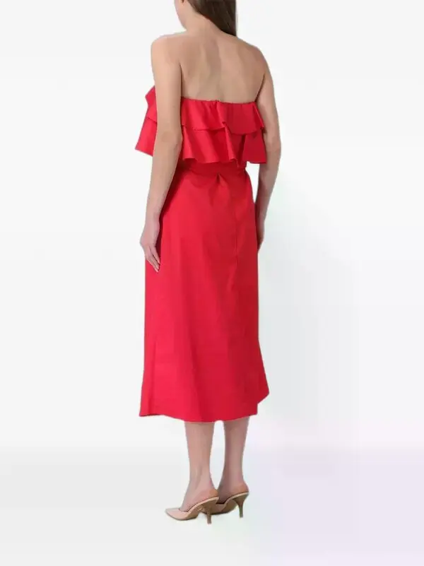 HANITA Strapless Ruffled Bow Detail Dress - Red