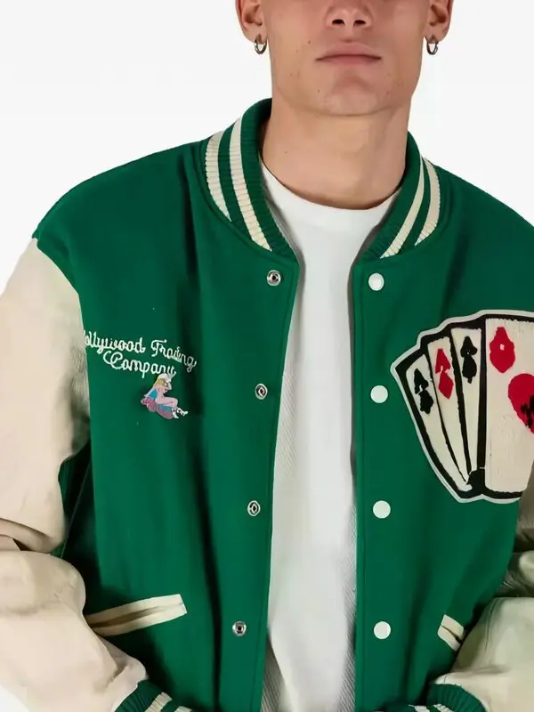 HTC LOS ANGELES College Cards Patch-detail Leather-sleeve Jacket