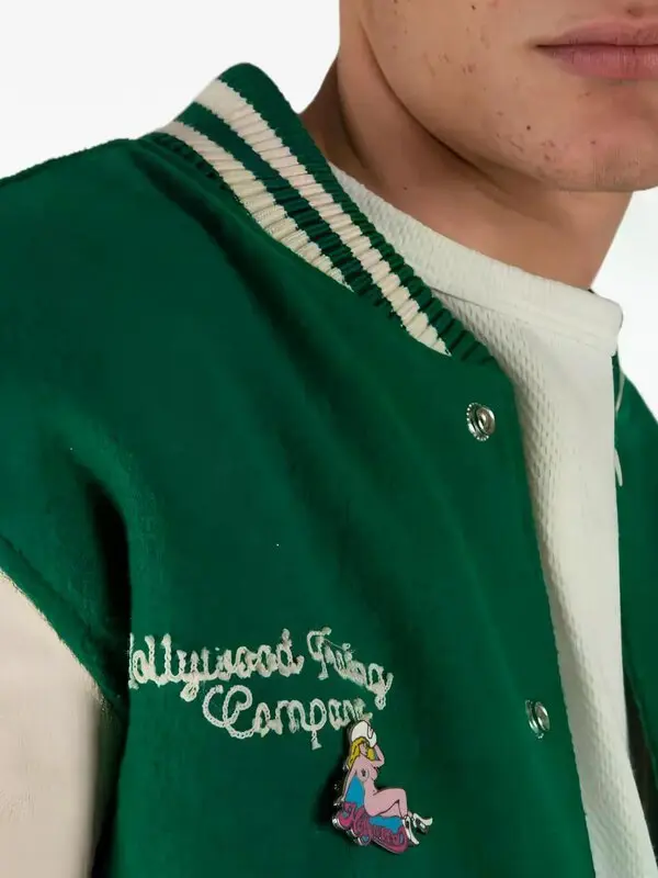 HTC LOS ANGELES College Cards Patch-detail Leather-sleeve Jacket