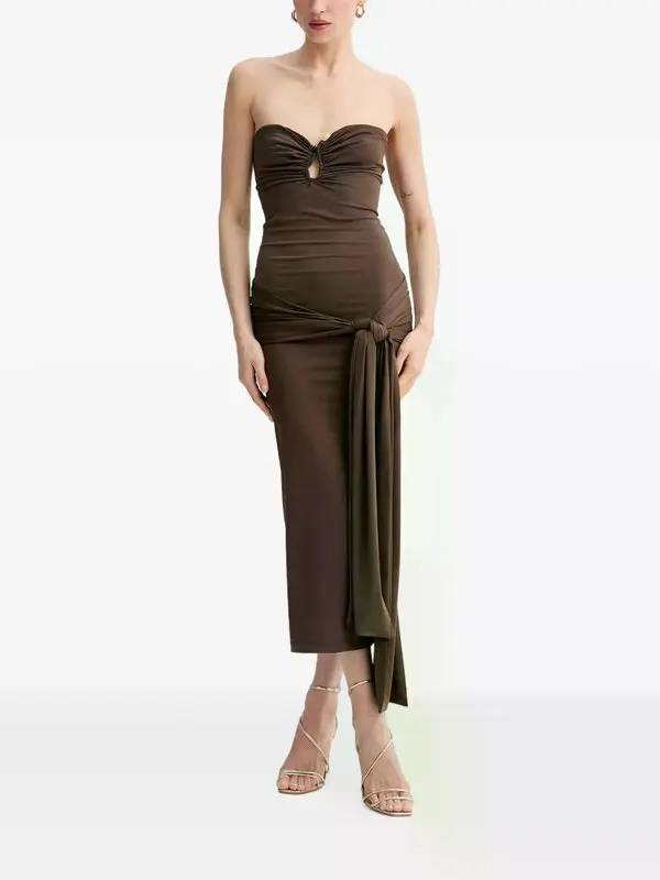 Bardot Laverne Ruched Knot-detail Midi Dress - Brown