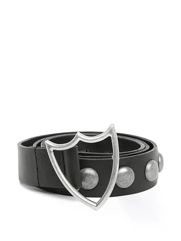 HTC LOS ANGELES Shield Buckle Studded Leather Belt - Black