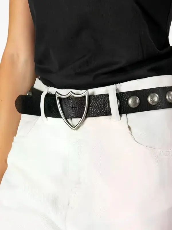 HTC LOS ANGELES Shield Buckle Studded Leather Belt