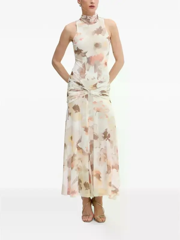 Bardot Leanna Floral Print Ruched Waist Maxi Dress - White