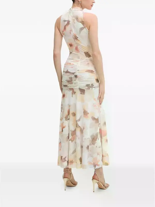 Bardot Leanna Floral Print Ruched Waist Maxi Dress - White