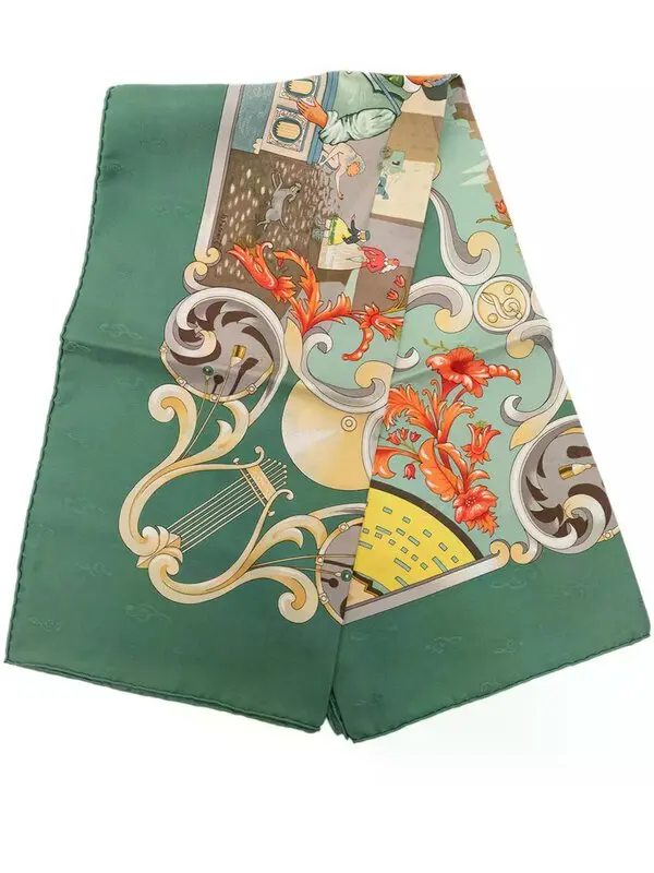 Hermès 2000-2026 Orgauphone Et Autres Mecaniques Silk Scarf 90 Scarves - Green
