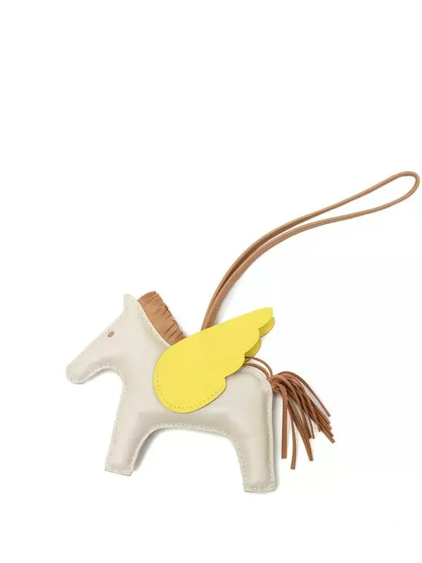 Hermès 2021 Milo Lambskin And Swift Grigri Rodeo Pegase Bag Charm Mm Key Chain - White