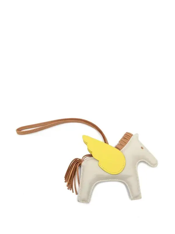 Hermès 2021 Milo Lambskin And Swift Grigri Rodeo Pegase Bag Charm Mm Key Chain - White