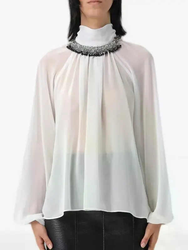 HANITA Embellished High-neck Blouse - White