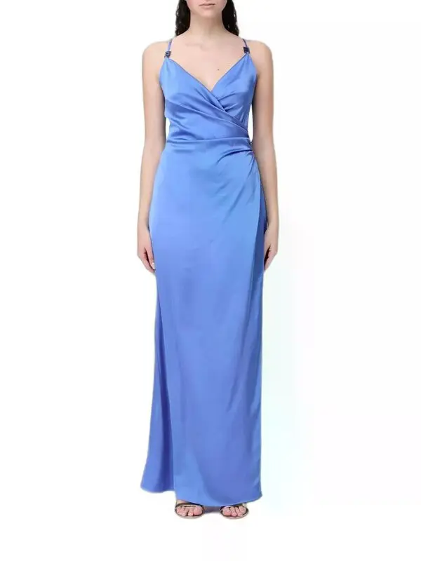 HANITA Maxi Lace-up Satin Dress - Blue