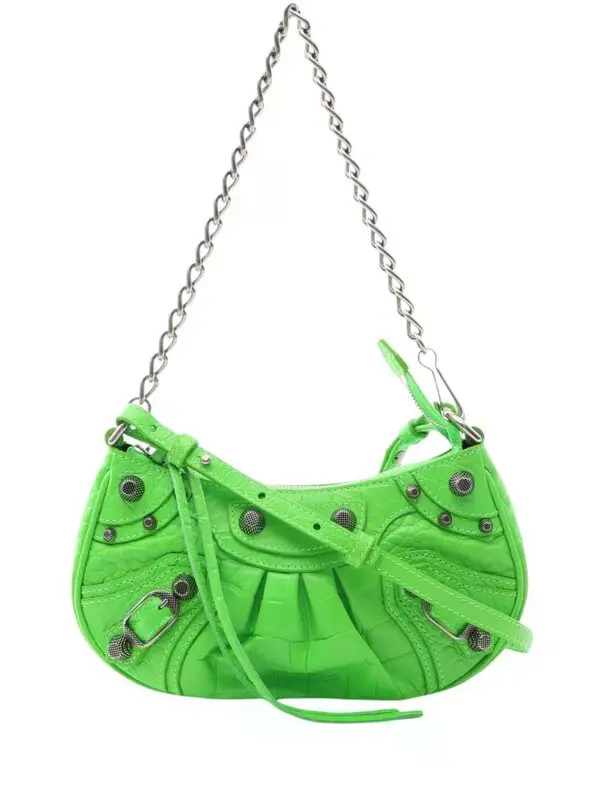 Balenciaga 2018-2026 Croc Embossed Leather Motocross Le Cagole Xs Crossbody Bag - Green