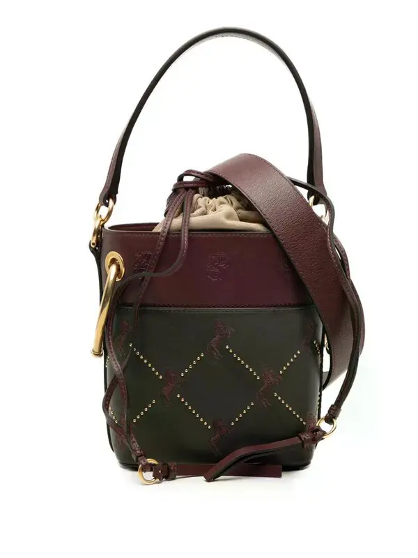 Chloé 2018 Mini Bicolor Embroidered Horses Calfskin Roy Bucket Bag Satchel - Brown