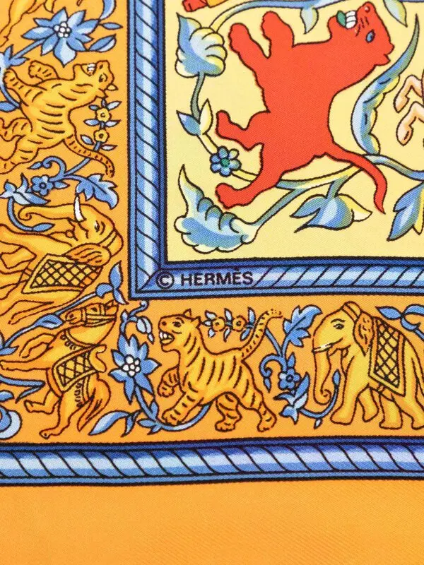 Hermès 1980-2010 Chasse En Inde Silk Scarf 90 Scarves - Orange