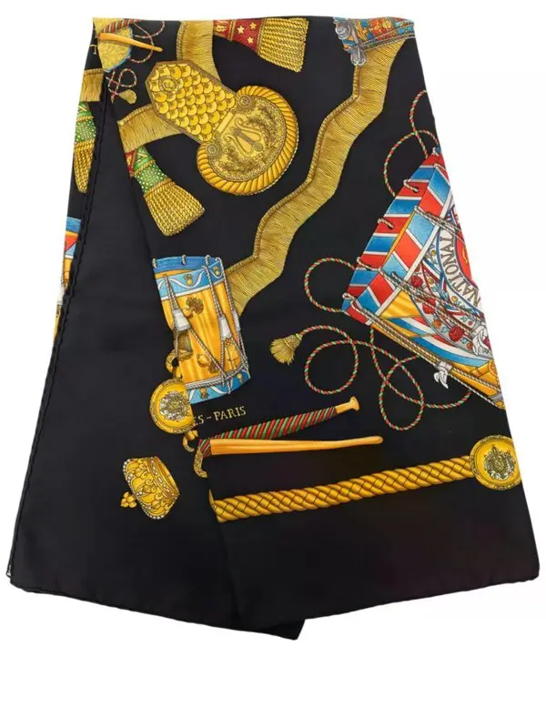 Hermès 20th Century Les Tambours Silk Scarf 90 Scarves - Black