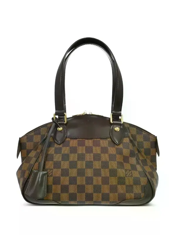 LOUIS VUITTON Damier Ebène Canvas Leather Trim Verona Pm Tote Bag - Brown