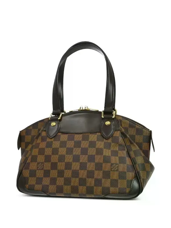 LOUIS VUITTON Damier Ebène Canvas Leather Trim Verona Pm Tote Bag - Brown