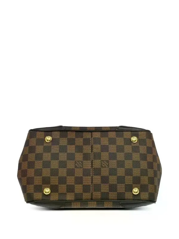 LOUIS VUITTON Damier Ebène Canvas Leather Trim Verona Pm Tote Bag - Brown