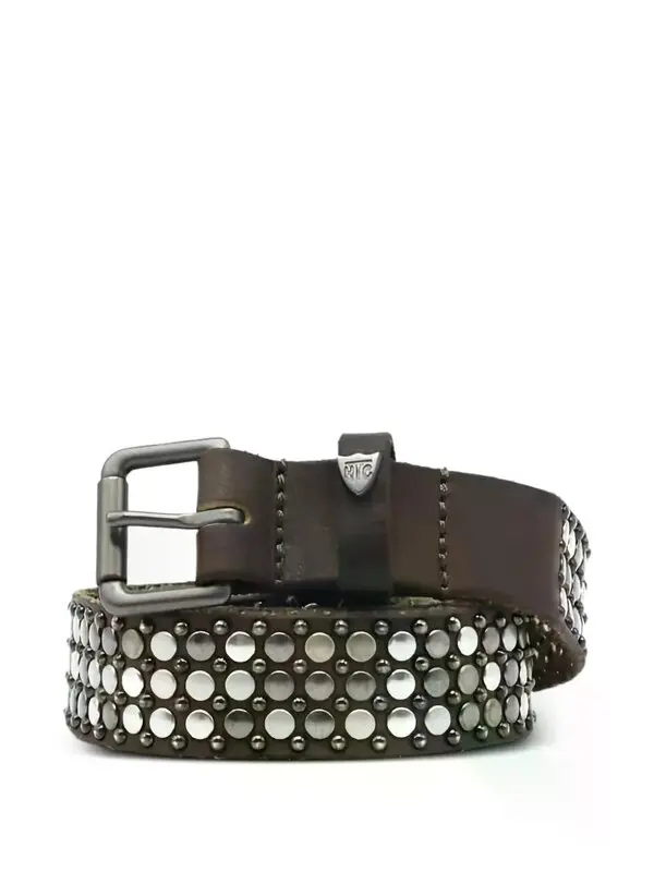 HTC LOS ANGELES Slim Studded Leather Belt - Brown