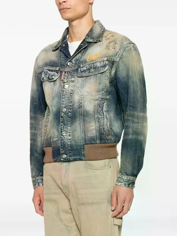 Dsquared2 Distressed Denim Jacket With Logo