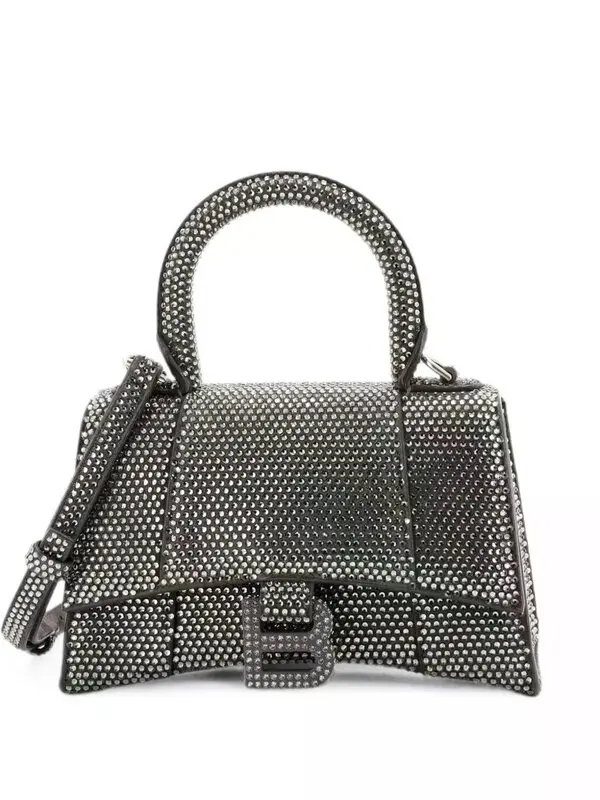 Balenciaga Hourglass Top Handle Bag Suede With Crystals Xs Crossbody Bag - Grey