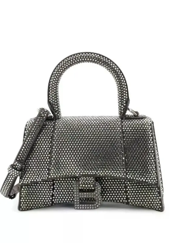 Balenciaga Hourglass Top Handle Bag Suede With Crystals Xs Crossbody Bag - Grey
