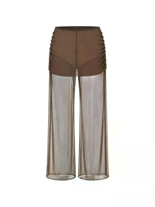 EXILIA Sheer Ruched-detail Palazzo Pants