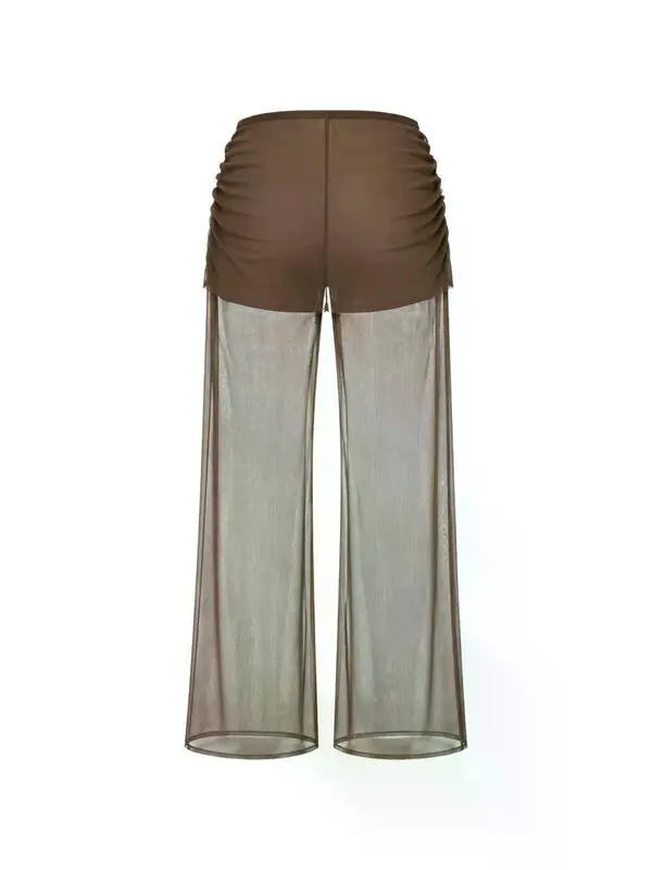 EXILIA Sheer Ruched-detail Palazzo Pants