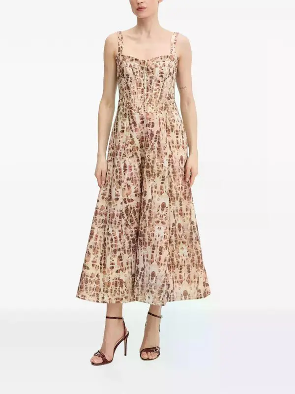 Bardot Lilah Abstract-print Corset Midi Dress - Neutrals
