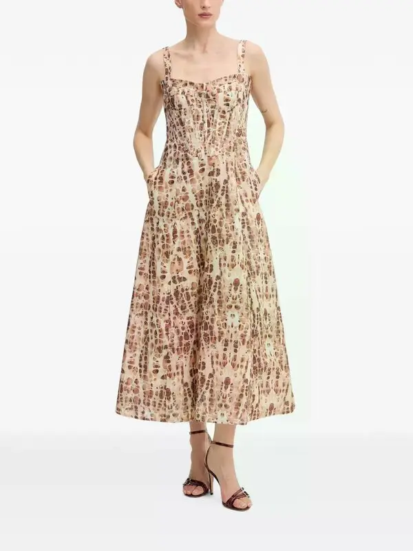 Bardot Lilah Abstract-print Corset Midi Dress - Neutrals