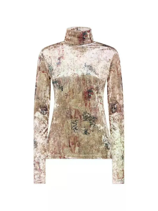PIERRE-LOUIS MASCIA Abstract Print Velvet Roll-neck Top - Pink