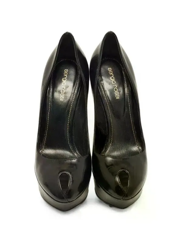 SERGIO ROSSI Patente Leather Peep-toe Heeled Pumps