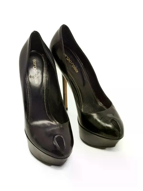 SERGIO ROSSI Patente Leather Peep-toe Heeled Pumps
