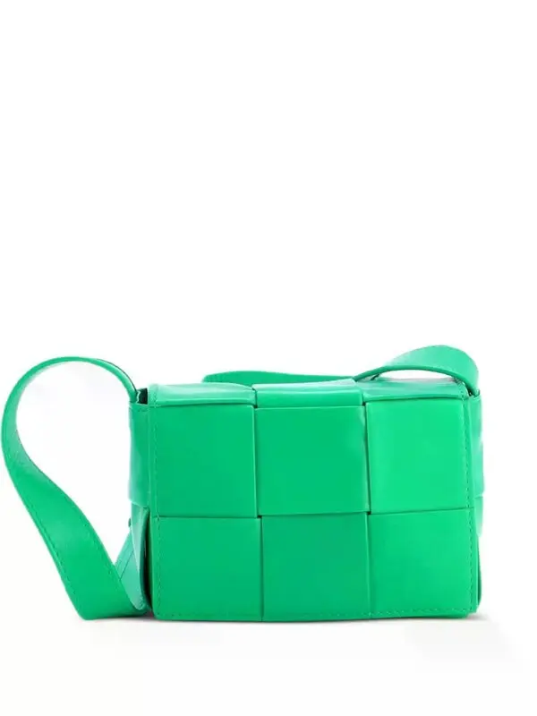 Bottega Veneta Cassette Maxi Intrecciato Leather Crossbody Bag - Green