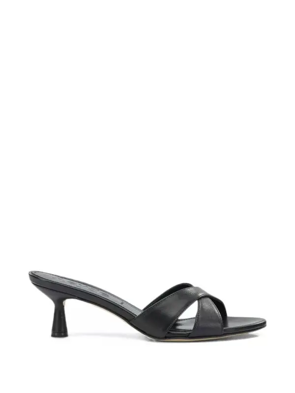 AeydĒ Leather Crossover Strap Kitten Heel Sandals
