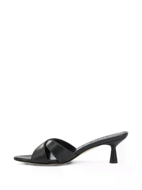 AeydĒ Leather Crossover Strap Kitten Heel Sandals