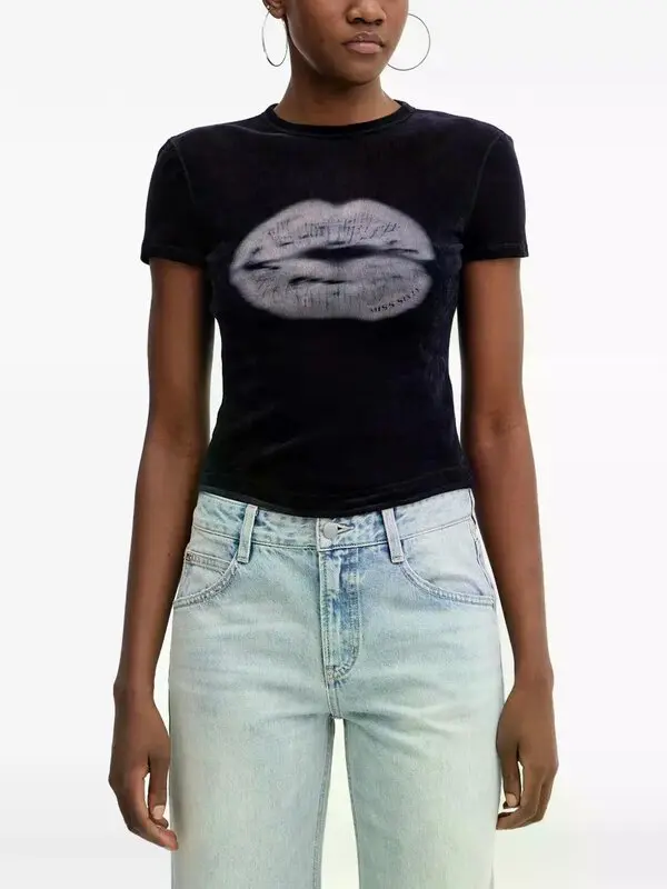 Miss Sixty Flocked Texture Lip Print T-shirt