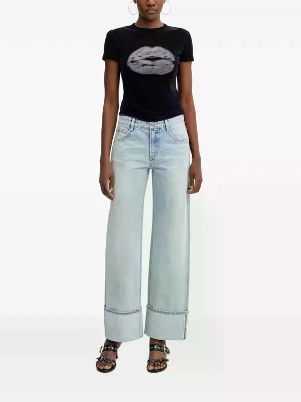 Miss Sixty Flocked Texture Lip Print T-shirt