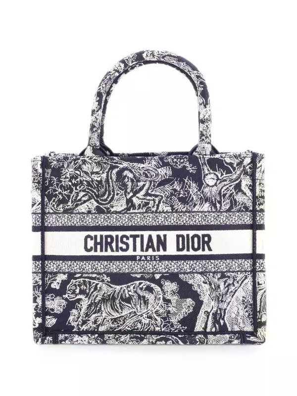 Dior Embroidered Canvas Small Tote Bag - Blue