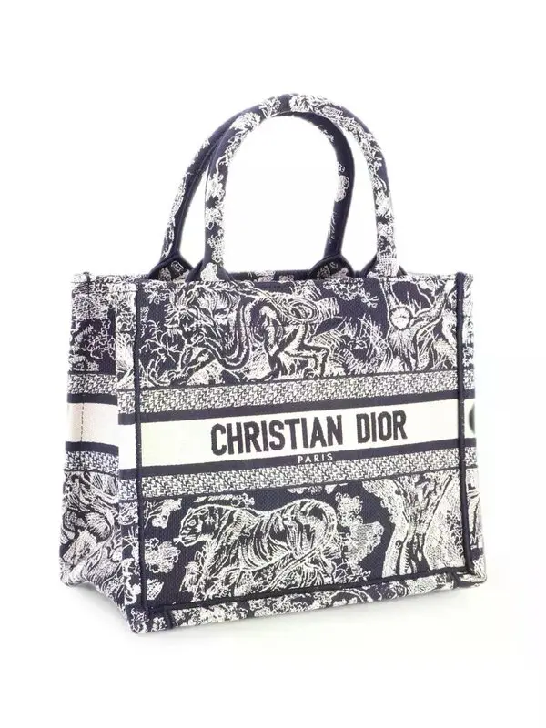 Dior Embroidered Canvas Small Tote Bag - Blue