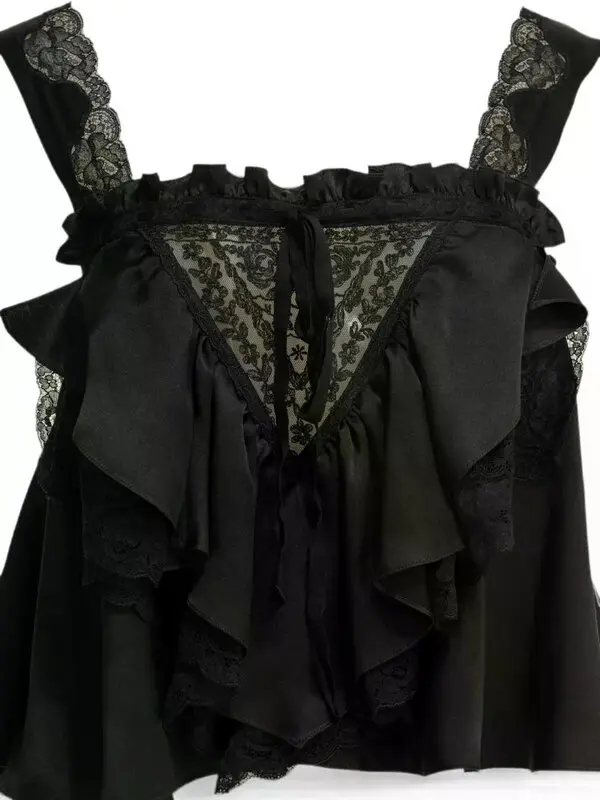 Chloé Lace-trimmed Ruffled Silk Top