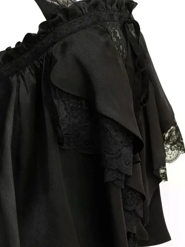 Chloé Lace-trimmed Ruffled Silk Top