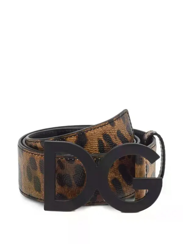 Dolce & Gabbana Leopard Print Belt With Dg Logo - Brown