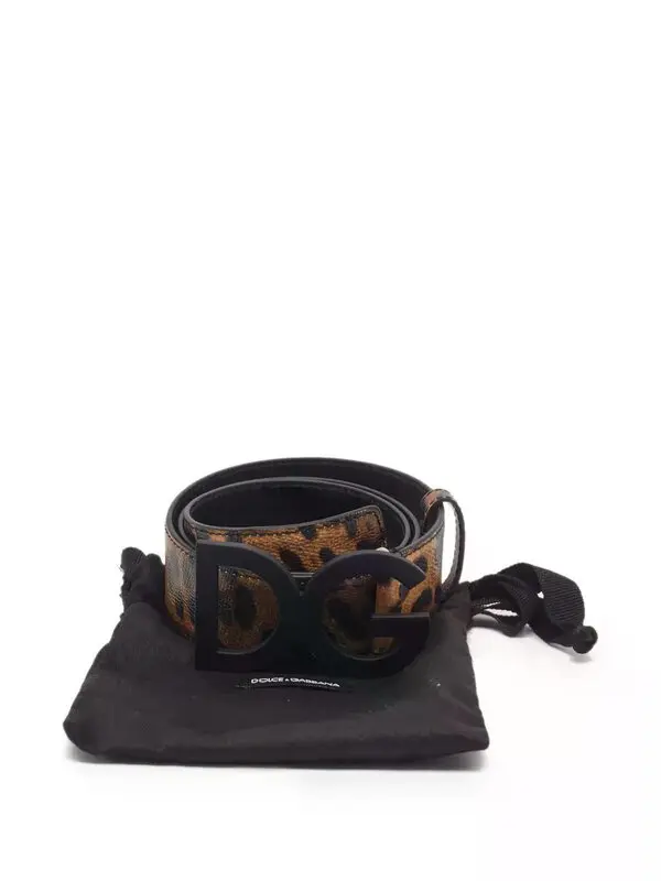 Dolce & Gabbana Leopard Print Belt With Dg Logo