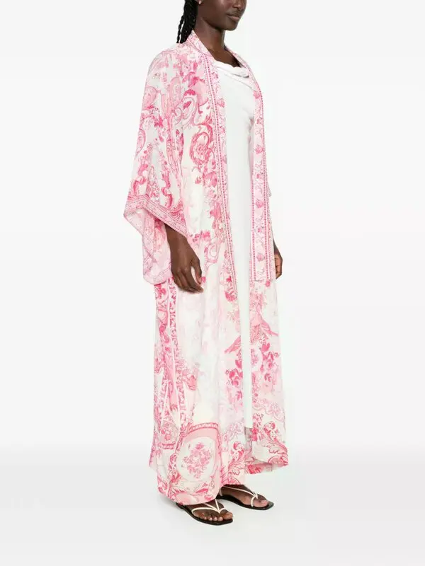 Camilla Silk Baroque Print Crystal Embellished Kimono